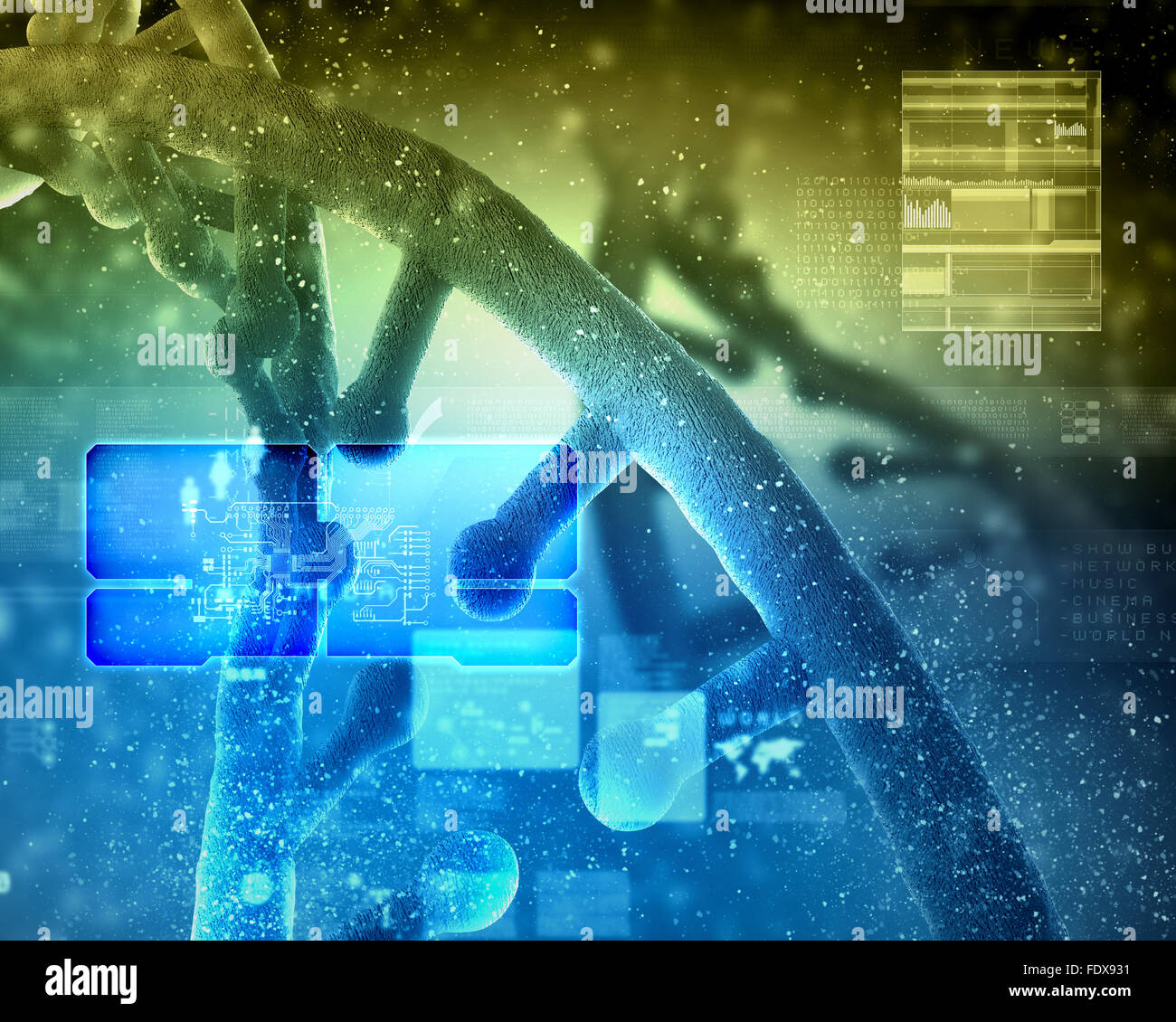 DNA molecule is located in front of a colored background. abstract ...