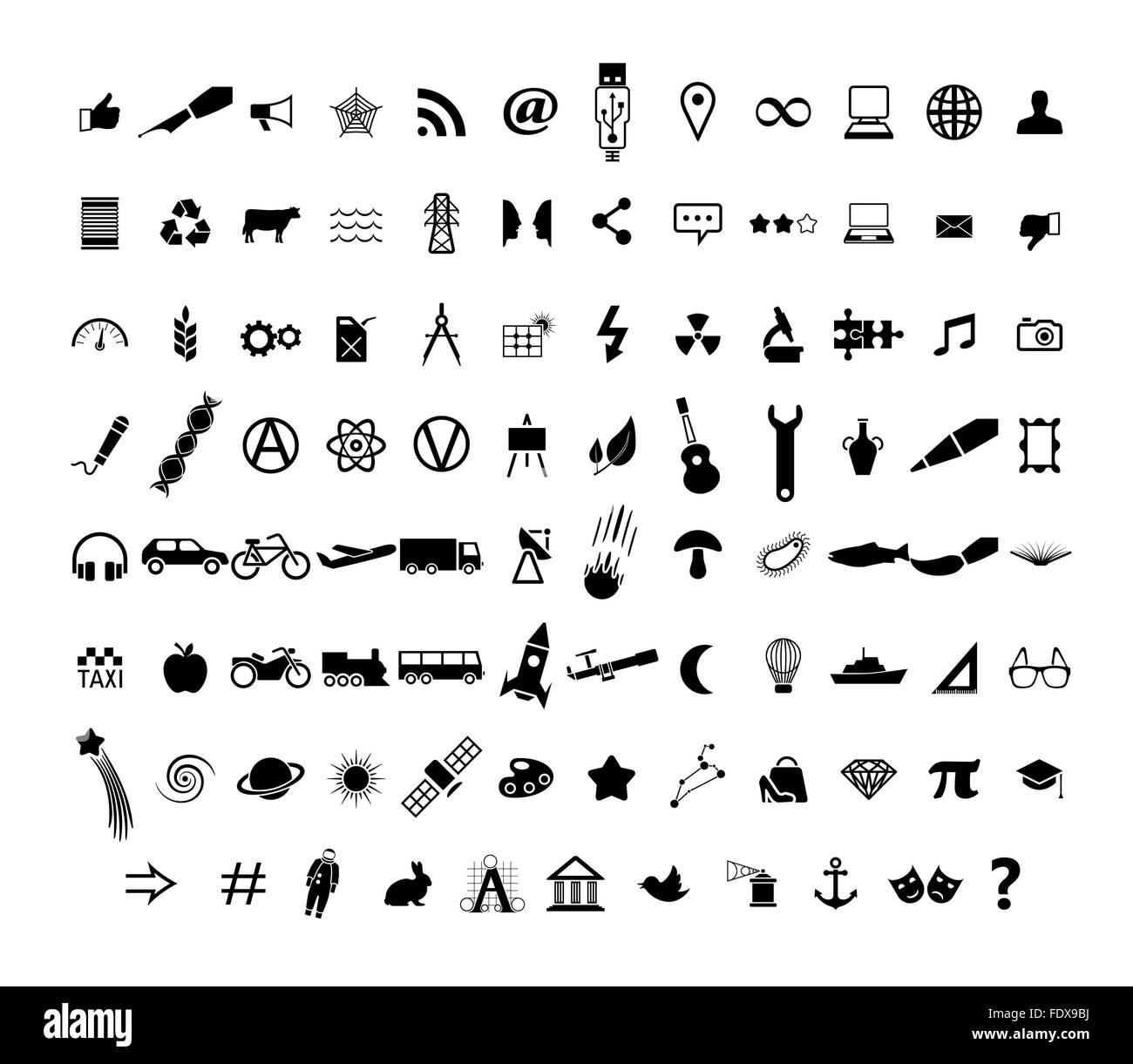 Set of 95 Black Icons: Web, Media, Education, Industries Stock Vector ...