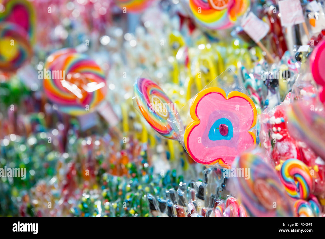 Colorful candies on a Christmas market stand, shallow depth of field ...