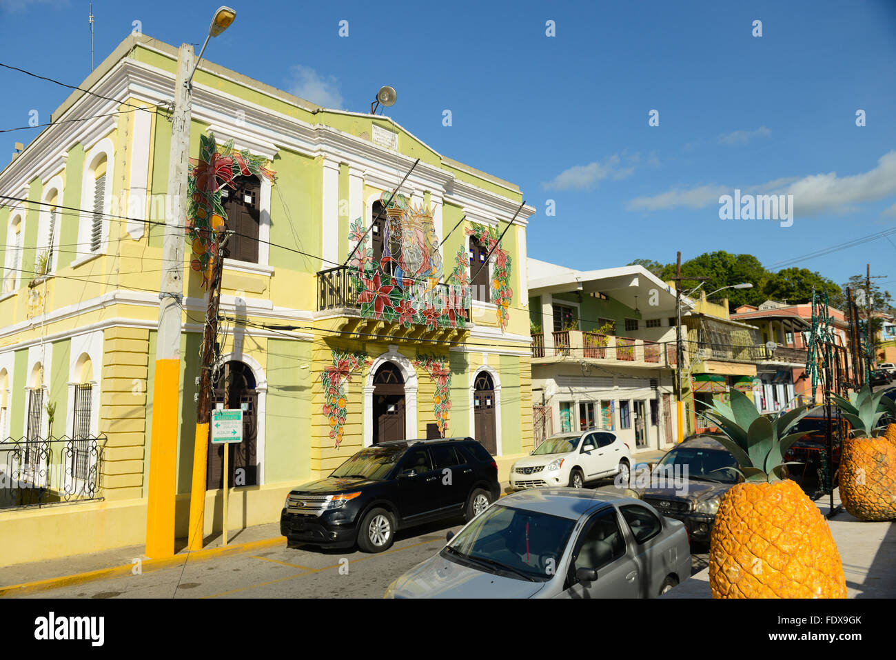 Lajas City Hall decorated for Christmas. Lajas is known for its many ...
