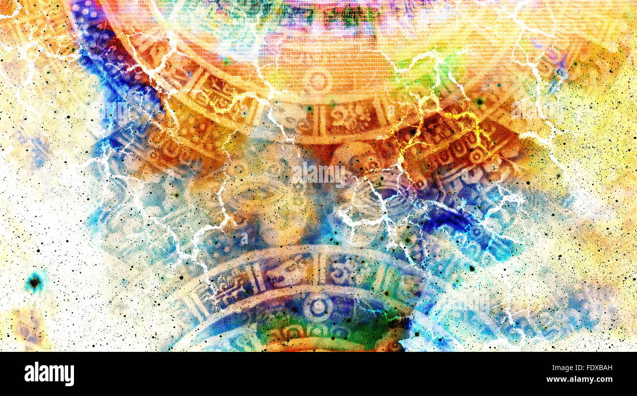 Ancient Mayan Calendar, Cosmic space and stars, abstract color ...