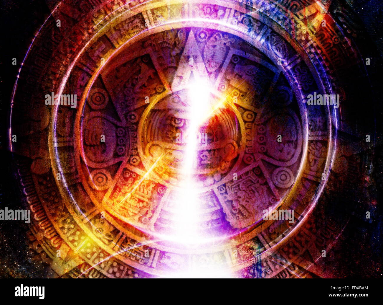 Ancient Mayan Calendar and light circle effect, abstract color ...