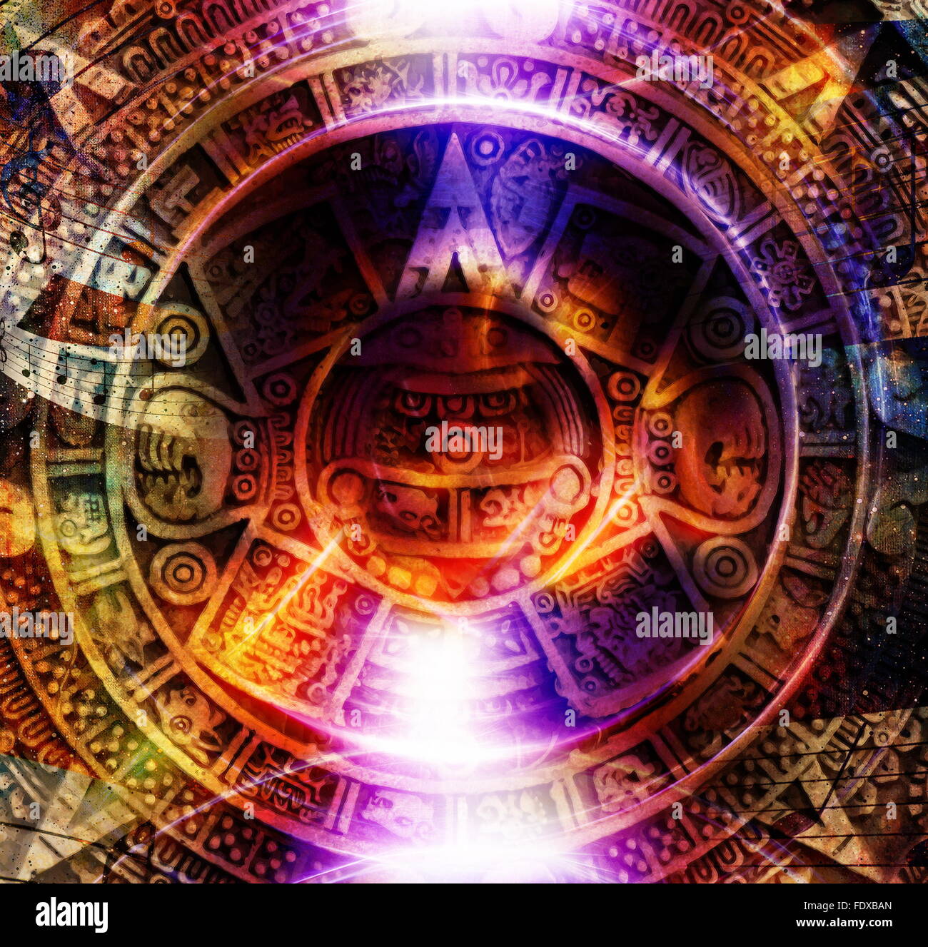 Ancient Mayan Calendar and light circle effect, abstract color ...