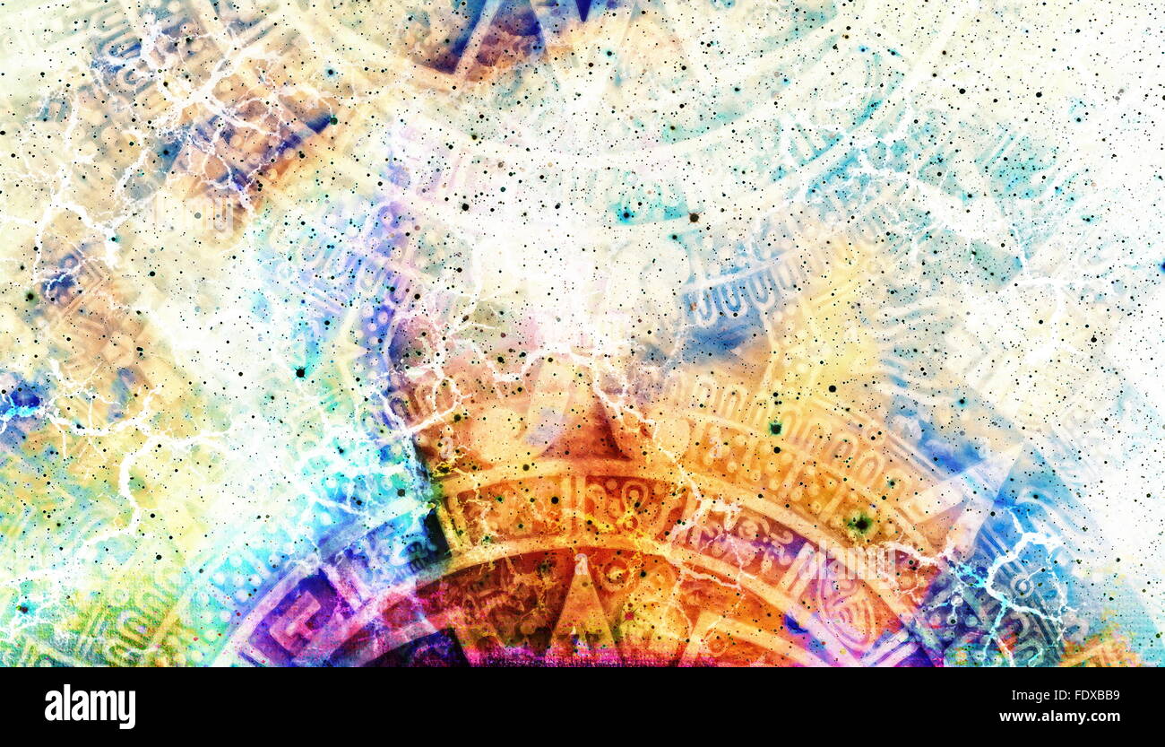Ancient Mayan Calendar, abstract color Background, computer collage ...