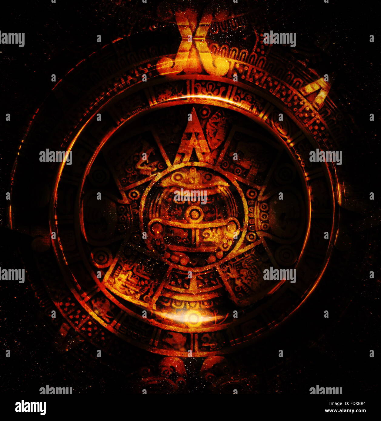 Ancient Mayan Calendar, abstract color Background, computer collage ...