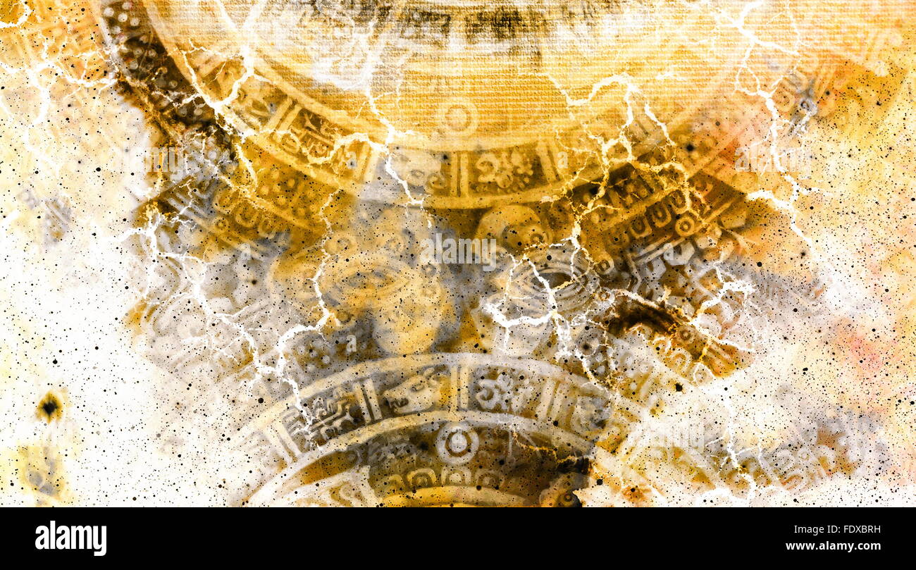 Ancient Mayan Calendar and Cosmic space with stars Stock Photo - Alamy