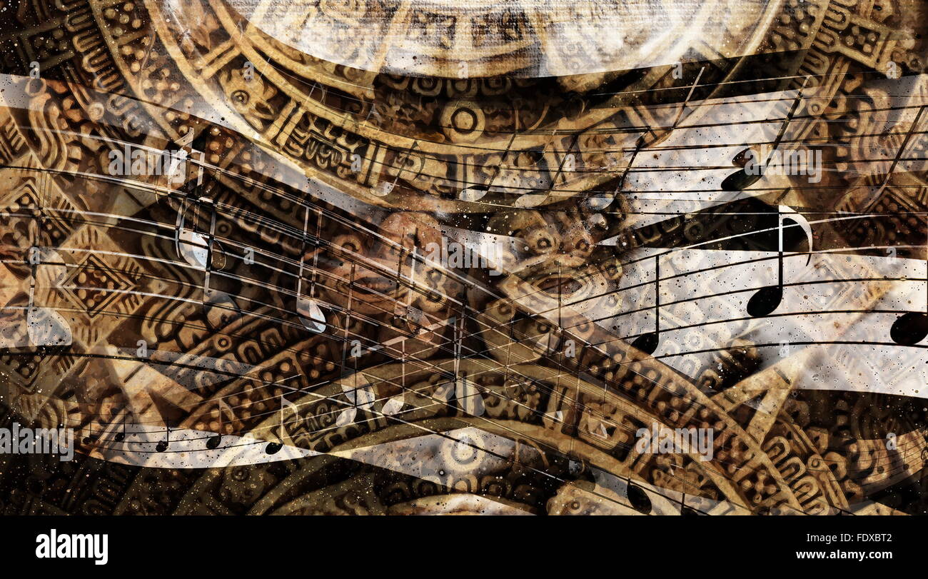 Ancient Mayan Calendar and Music note, Cosmic space with stars ...
