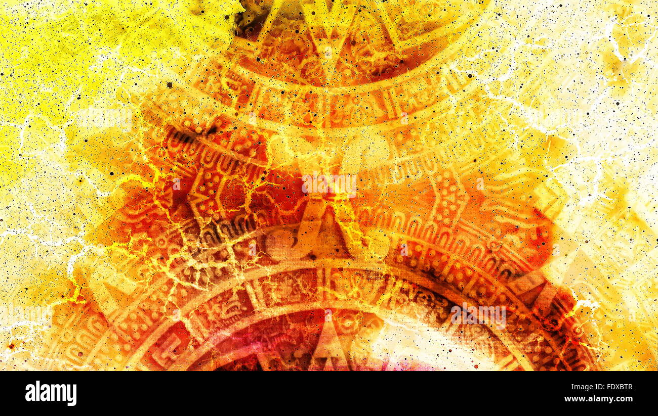 Ancient Mayan Calendar, Cosmic space and stars, abstract color ...