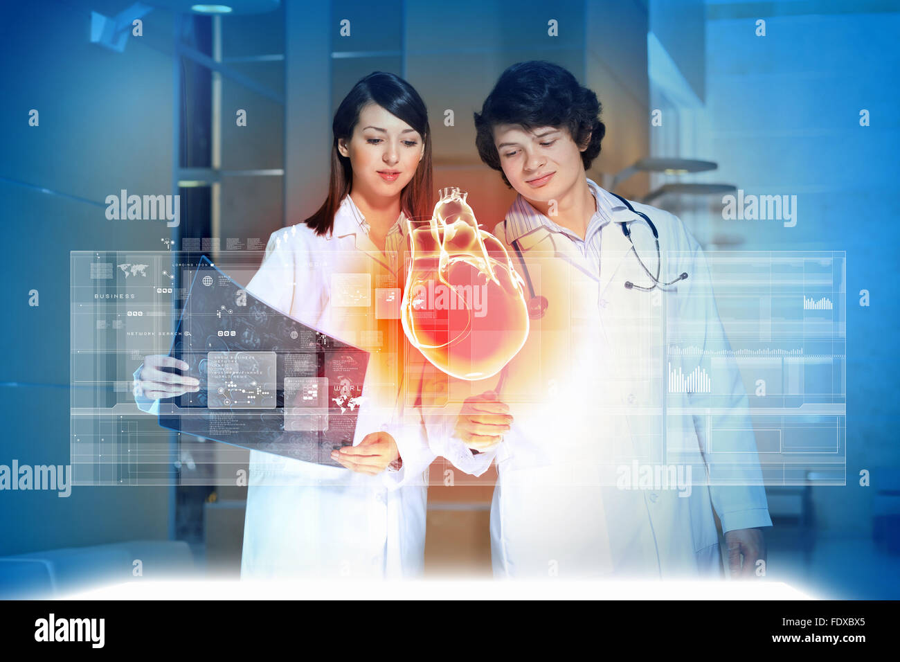 Image of two doctors cardiologist examining virtual heart Stock Photo ...