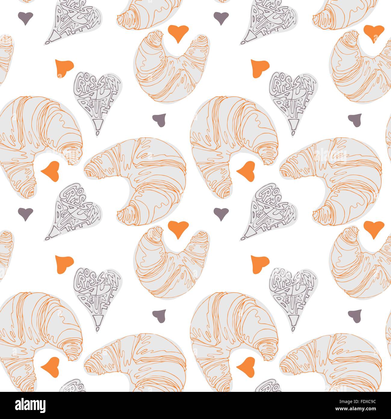 Seamless pattern with croissants, hearts and French text that says ...
