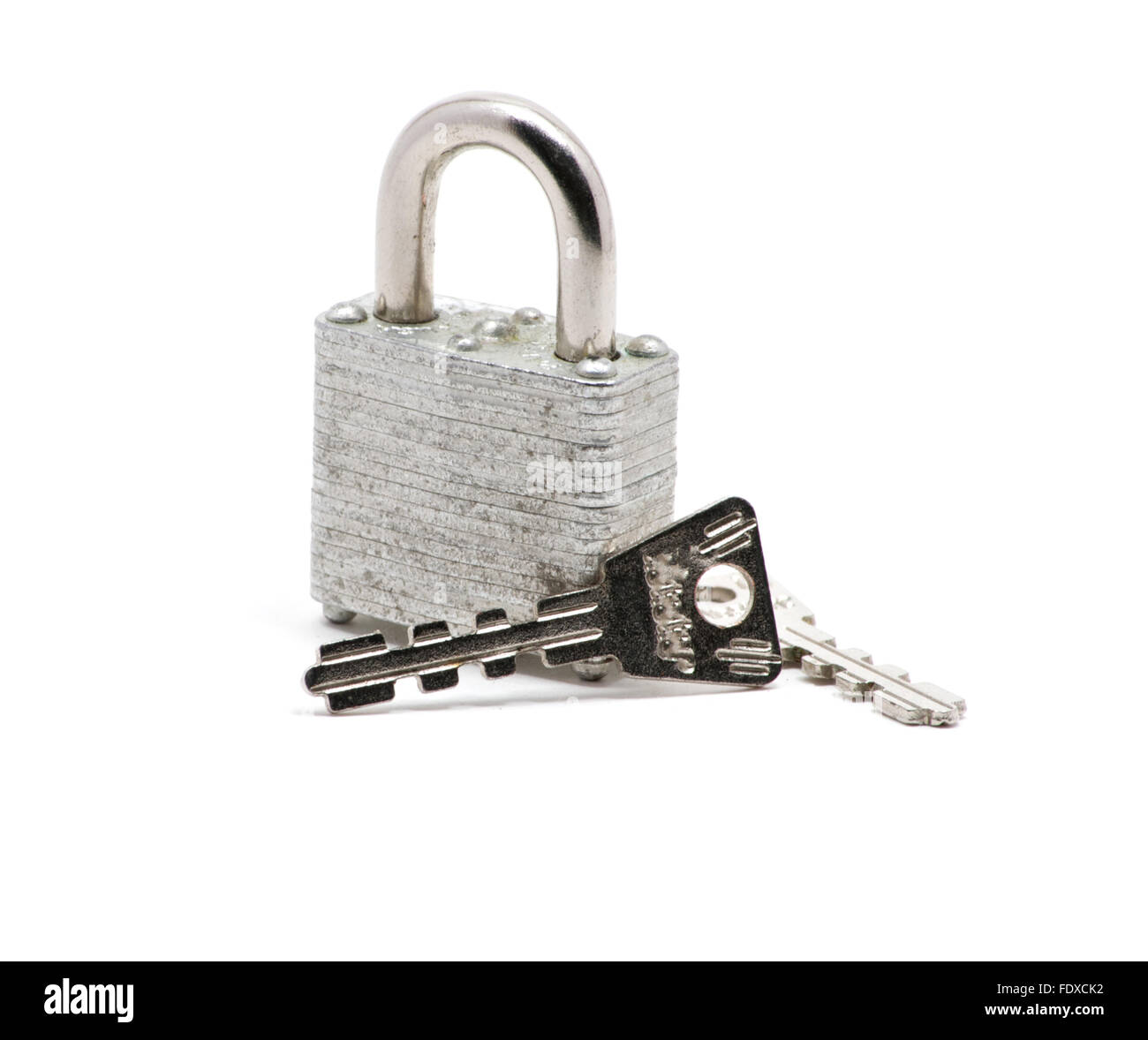 Isolated close up of silver lock and keys Stock Photo - Alamy