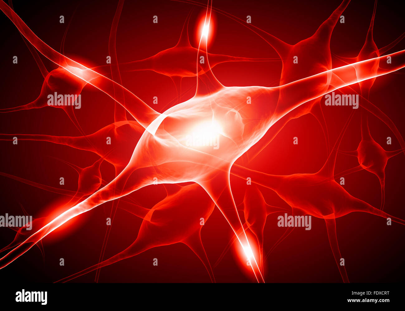 Illustration of a nerve cell on a colored background with light effects ...