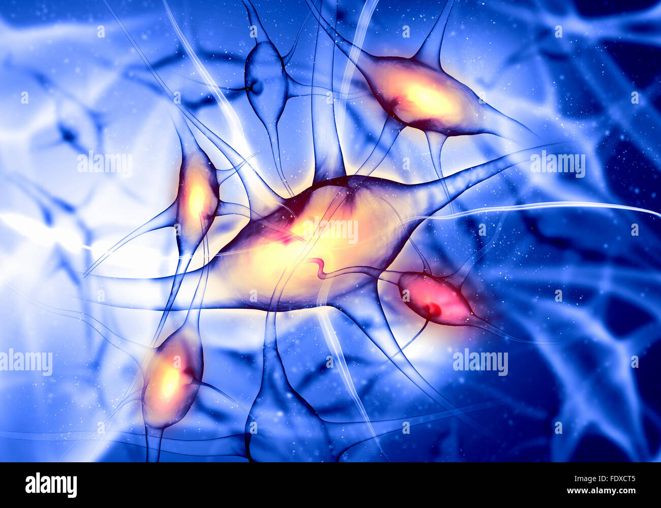 Illustration of a nerve cell on a colored background with light effects ...