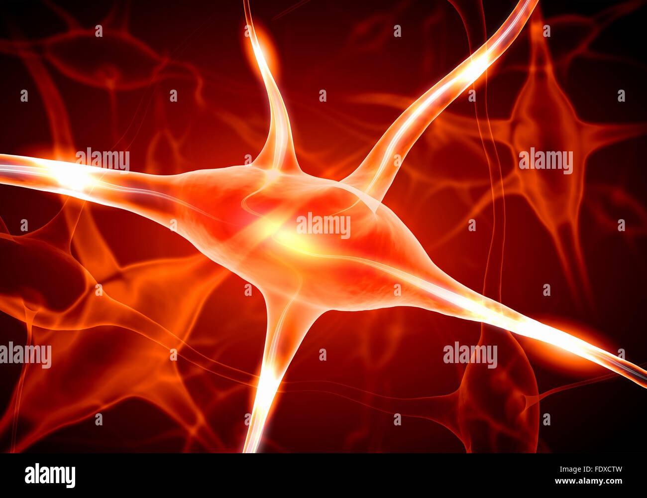 Illustration of a nerve cell on a colored background with light effects ...