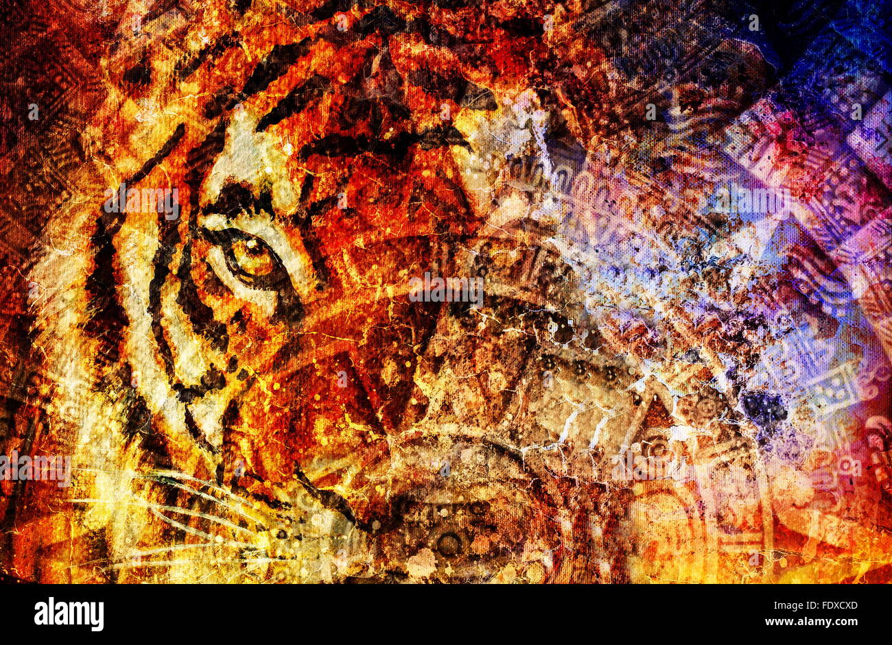 Ancient Mayan Calendar and Tiger head, abstract color Background ...