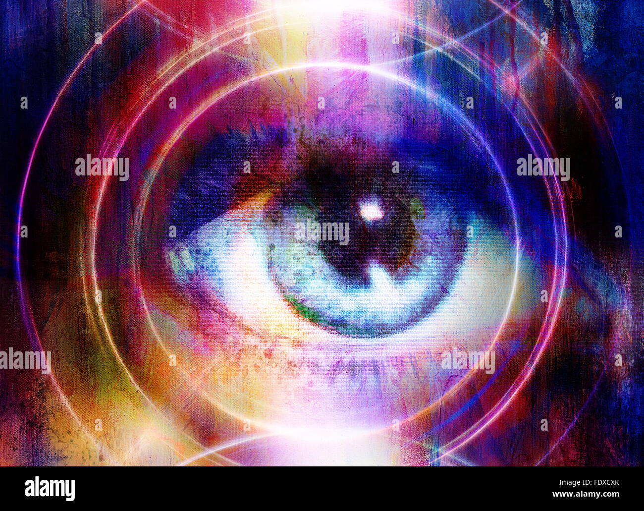 Woman Eye and cosmic space with stars. abstract color background, eye ...