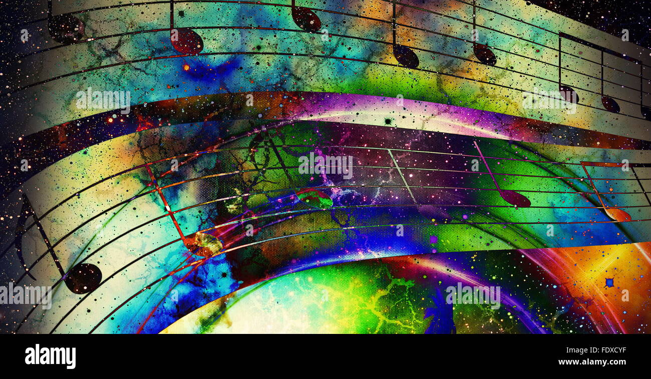 music note and Space with stars. abstract color background. Music ...
