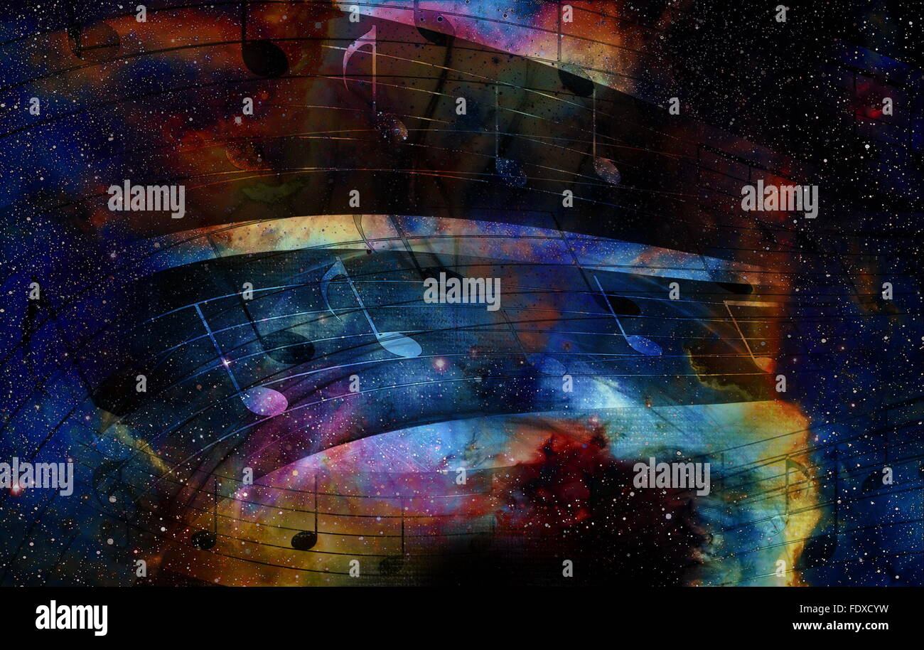 music note and Space and stars with abstrtact color background Stock ...