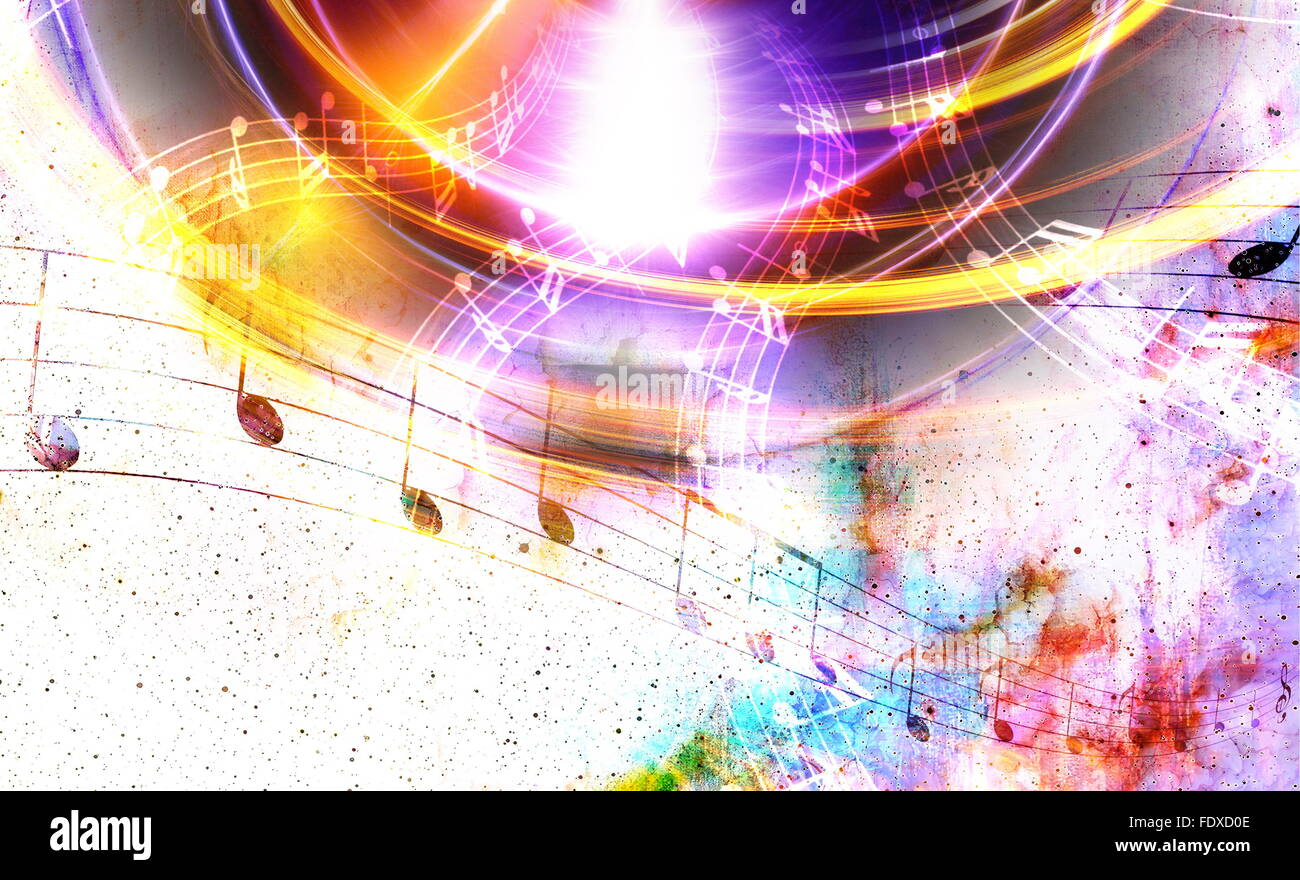 Illustration of grunge retro musical background with notes Stock Photo ...