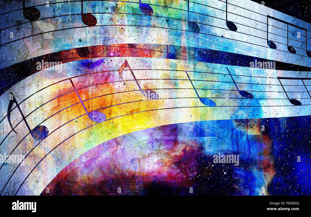 music note and Space with stars. abstract color background. Music ...