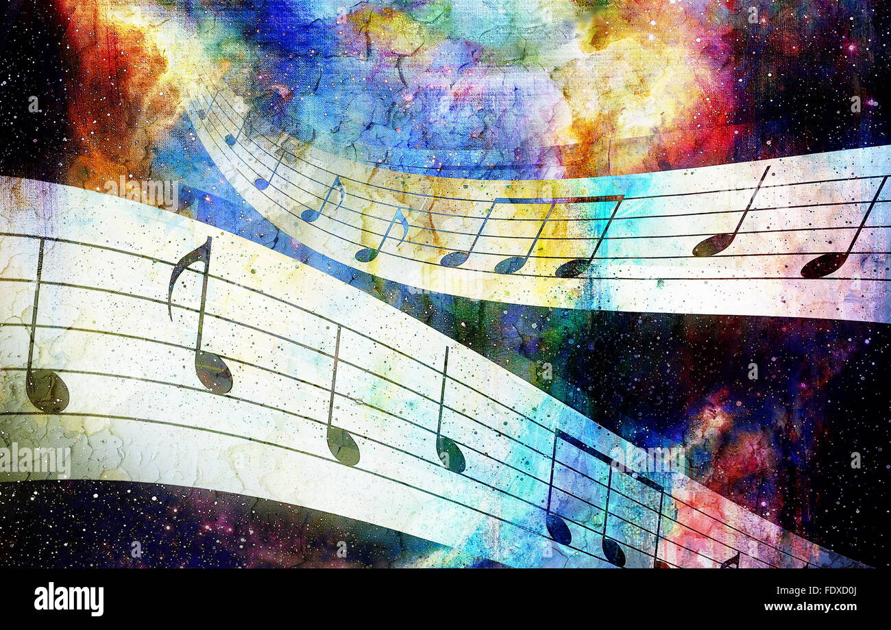 music note and Space with stars. abstract color background. Music ...