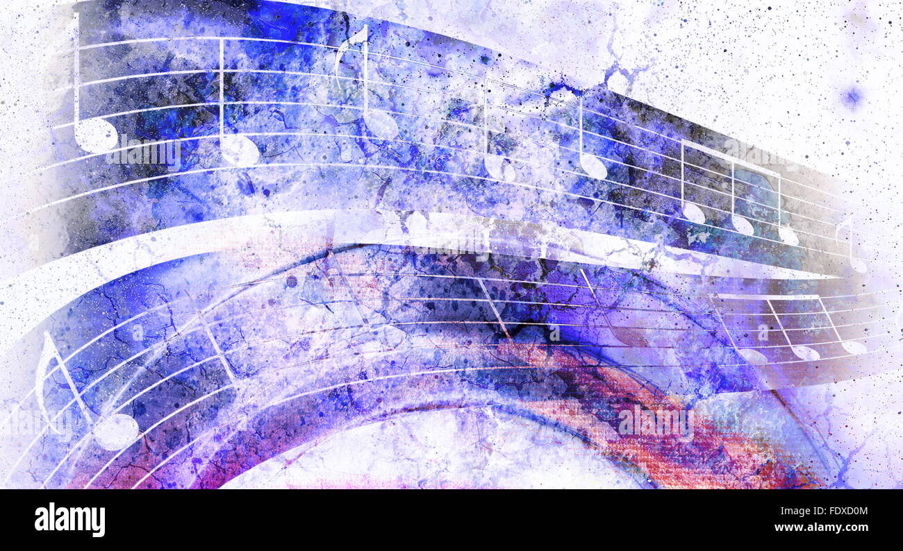 Illustration of grunge retro musical background with notes Stock Photo ...