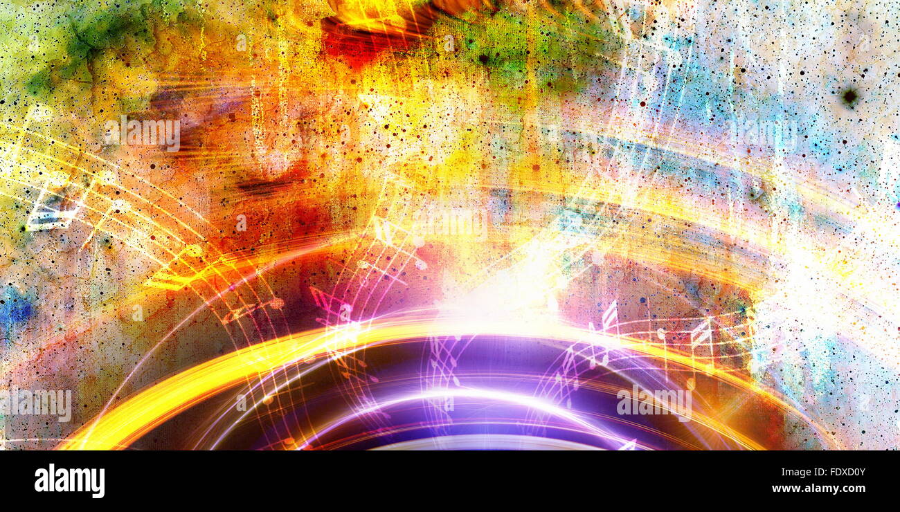 Audio music Speaker and note. Cosmic space and stars, abstract cosmic ...