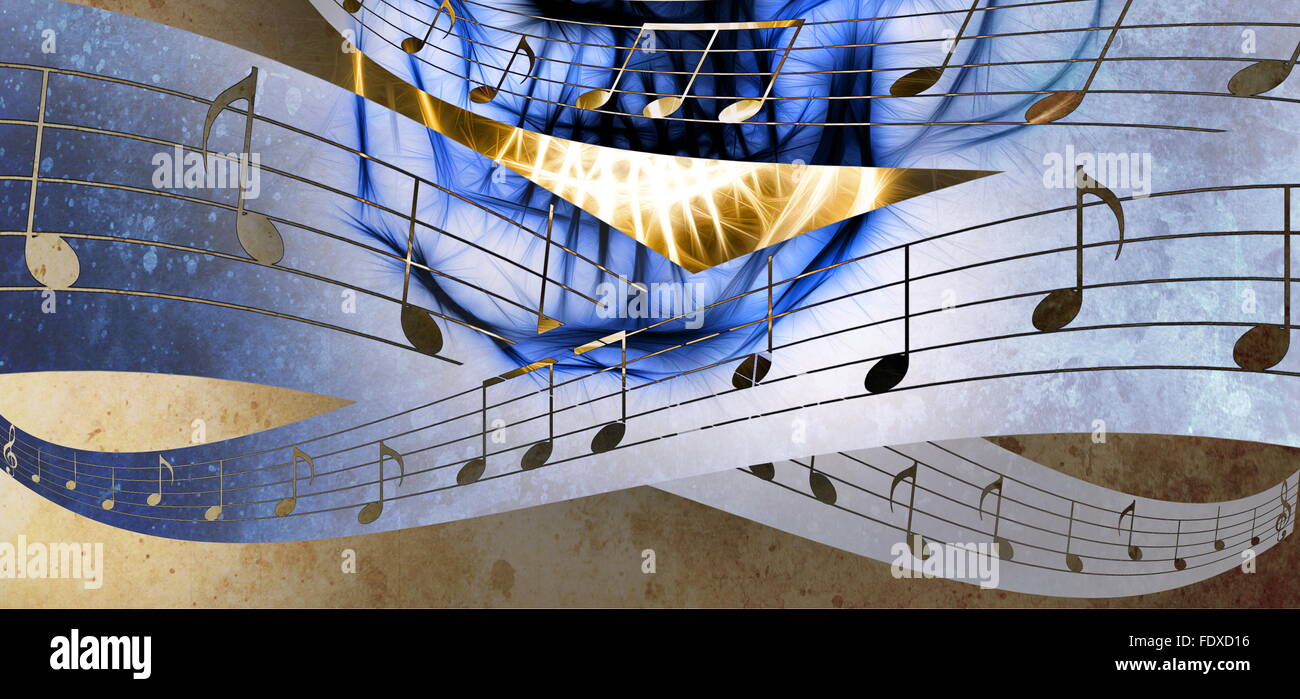 Illustration of grunge retro musical background with notes Stock Photo ...