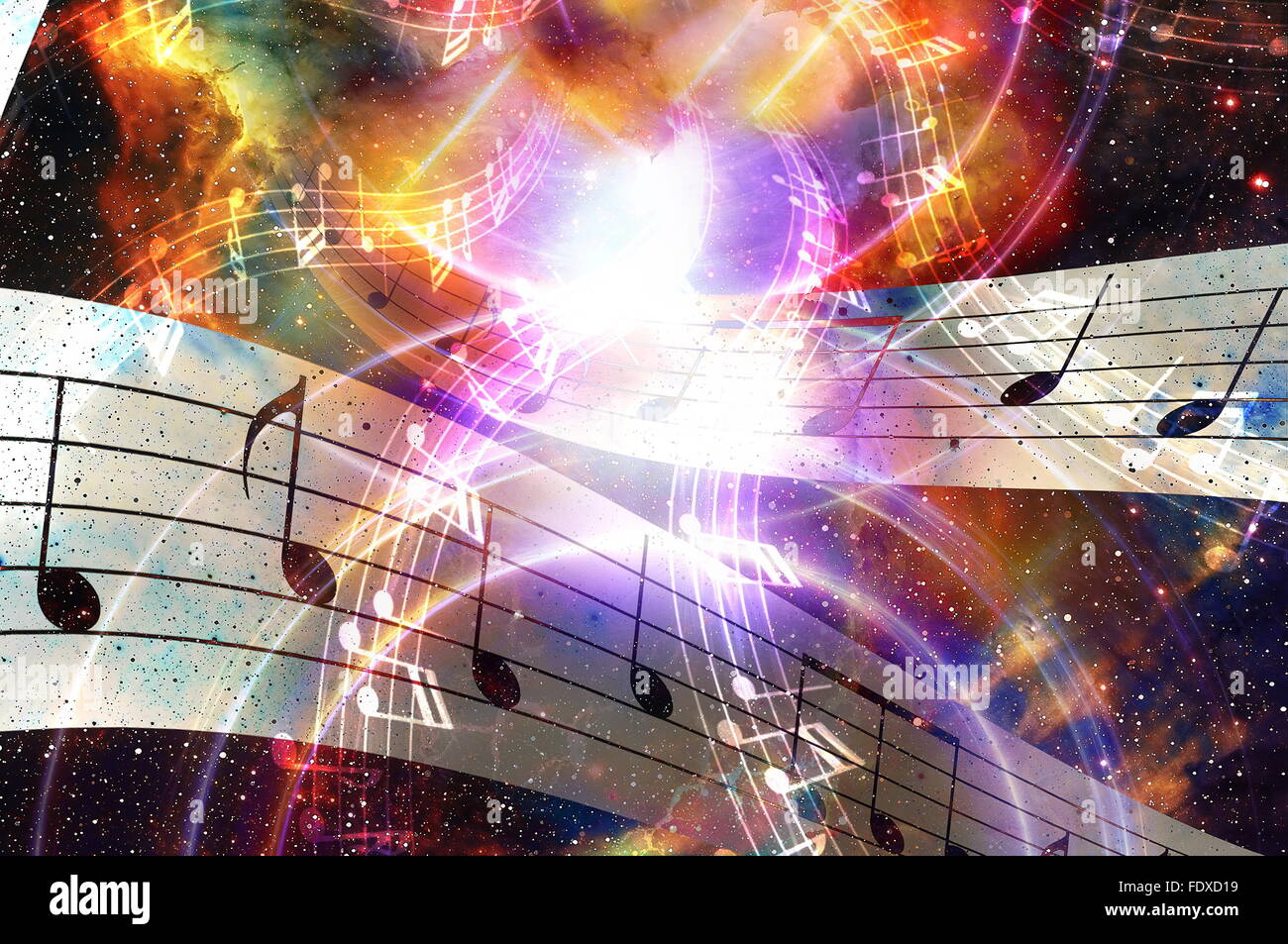 Audio music Speaker and note. Cosmic space and stars, abstract cosmic ...