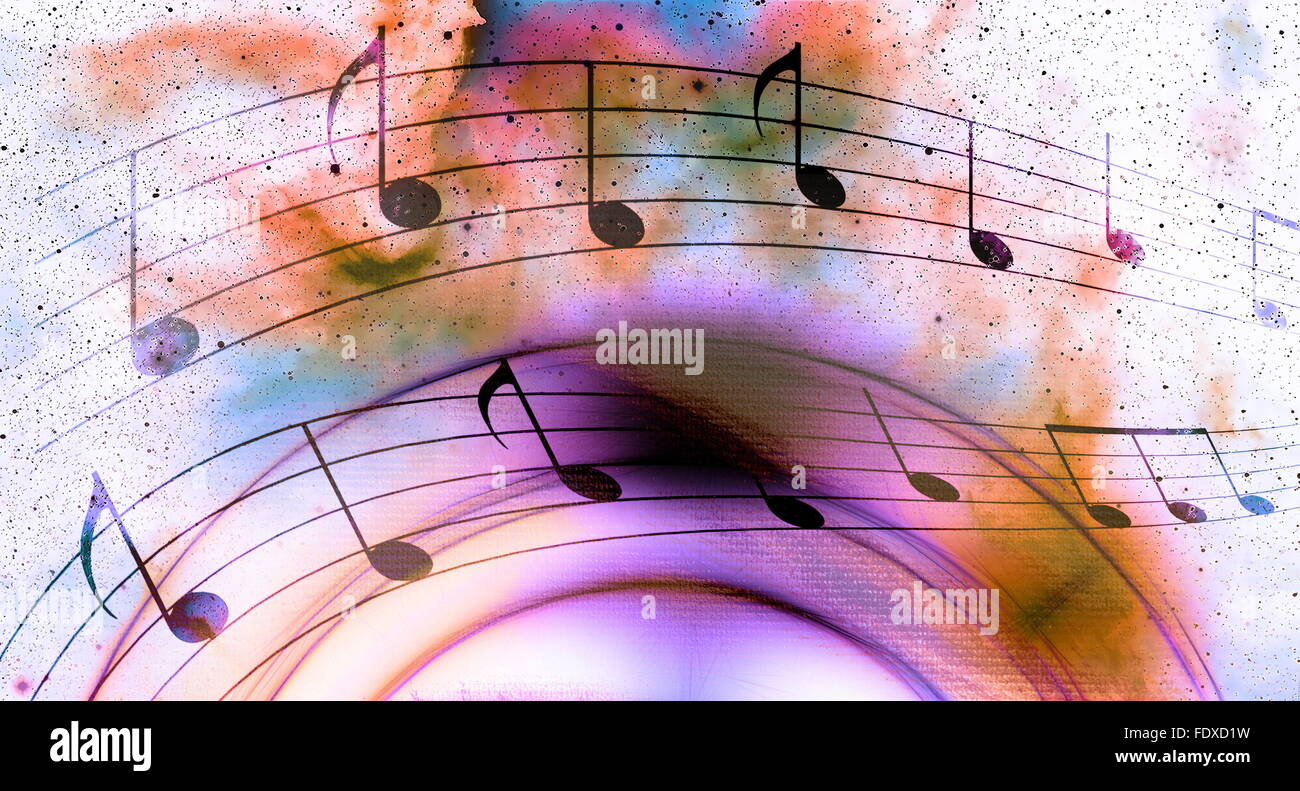 Illustration of grunge retro musical background with notes Stock Photo ...