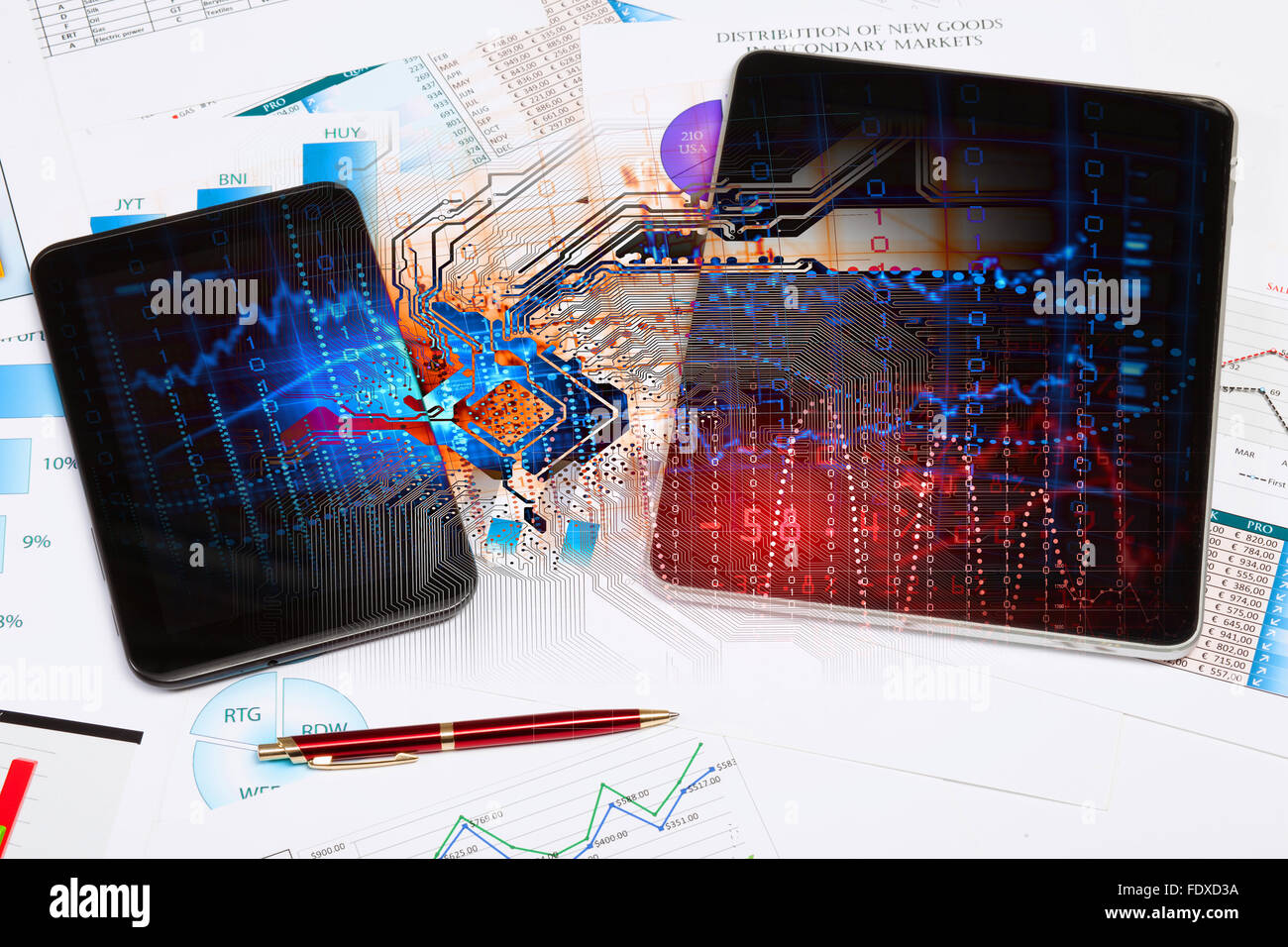Image of ipad and tablet pc with diagrams illustration Stock Photo - Alamy