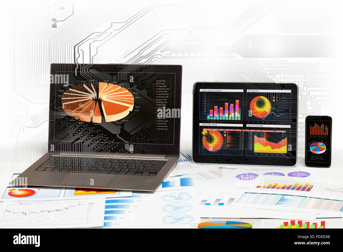 Business workplace with laptop, ipad and mobile phone Stock Photo - Alamy