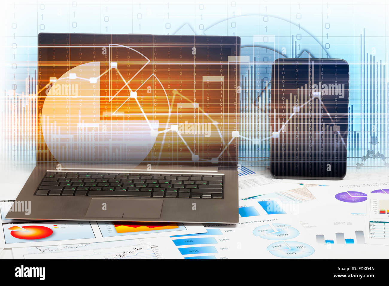 Image of ipad laptop and mobile phone with diagrams illustration Stock ...