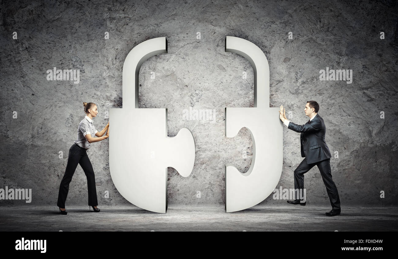 Man and woman connecting symbol. Interaction concept Stock Photo - Alamy