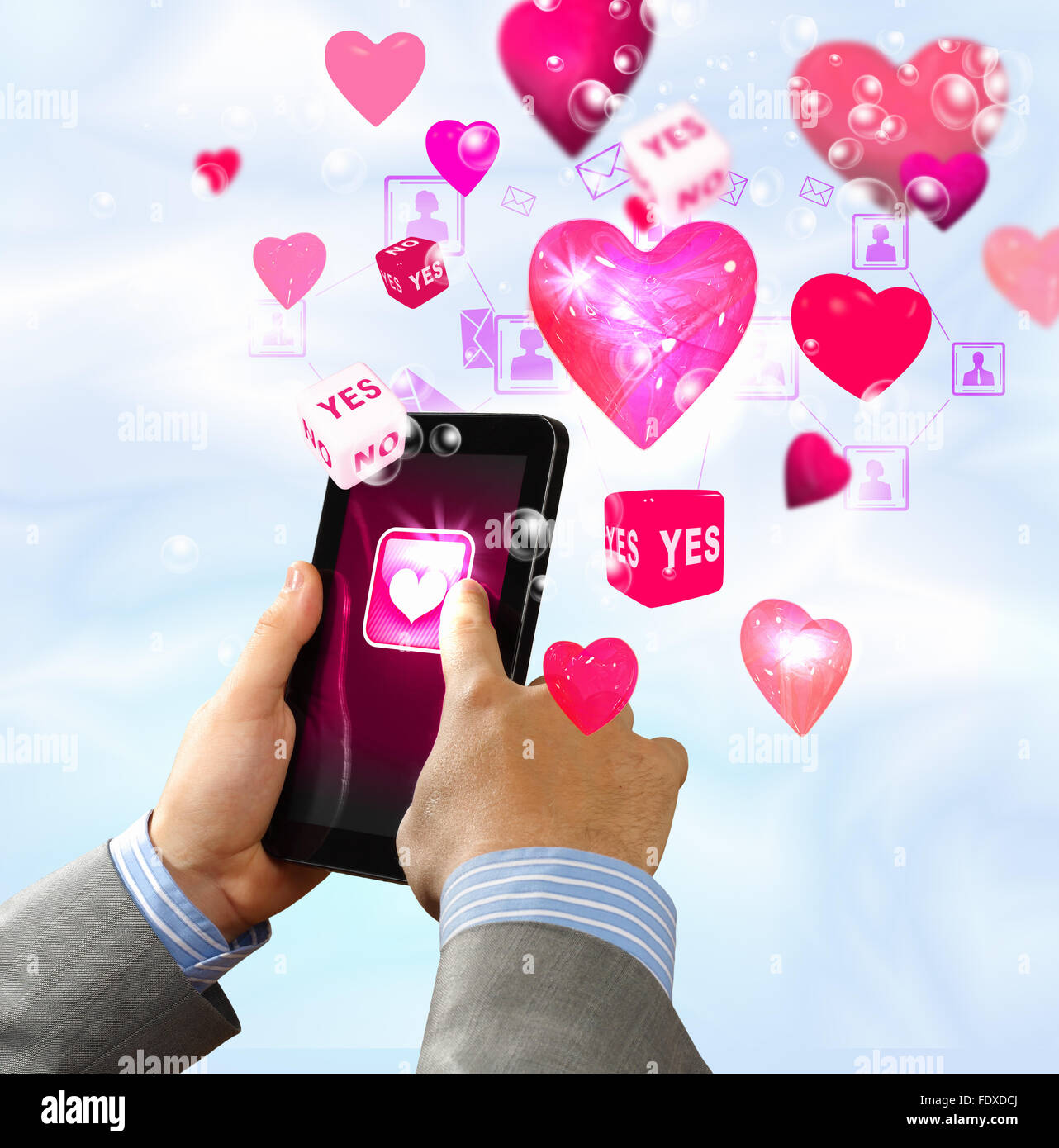 Close up image of male hands holding tablet pc collage hi-res stock ...