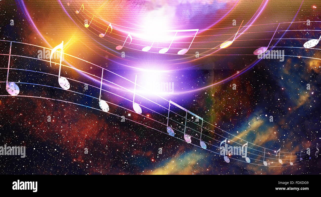 music note and Space with stars. abstract color background. Music ...