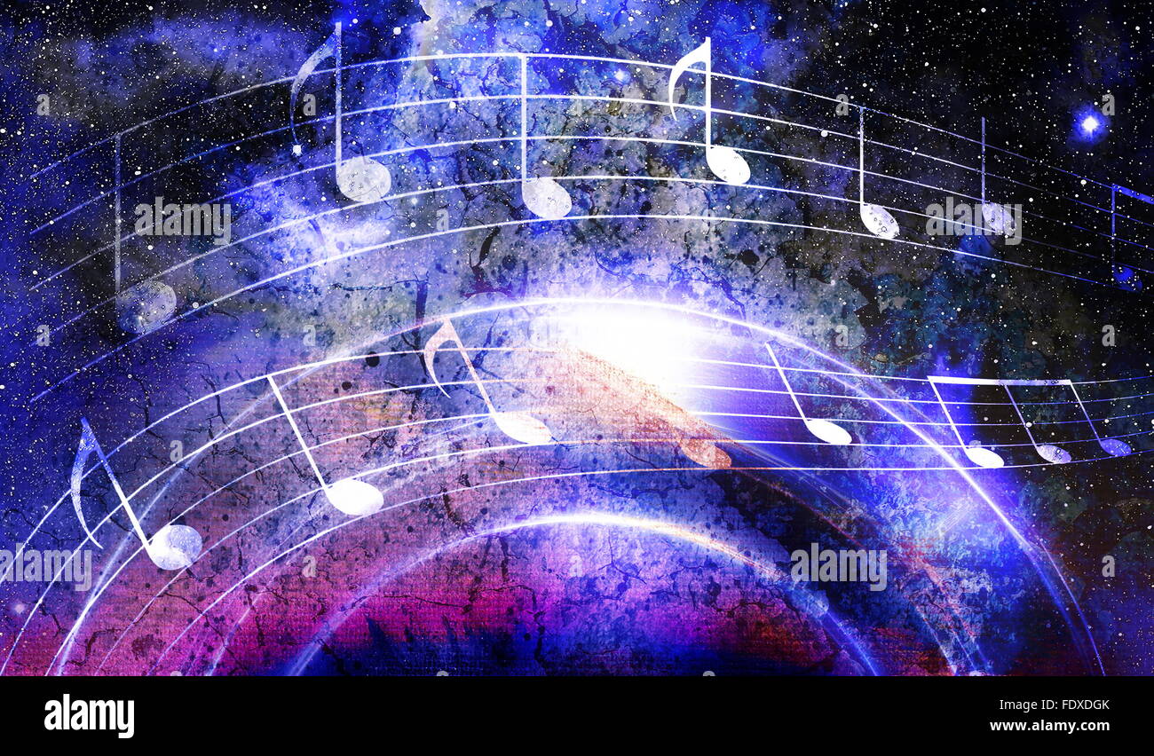music note and Space with stars. abstract color background. Music ...