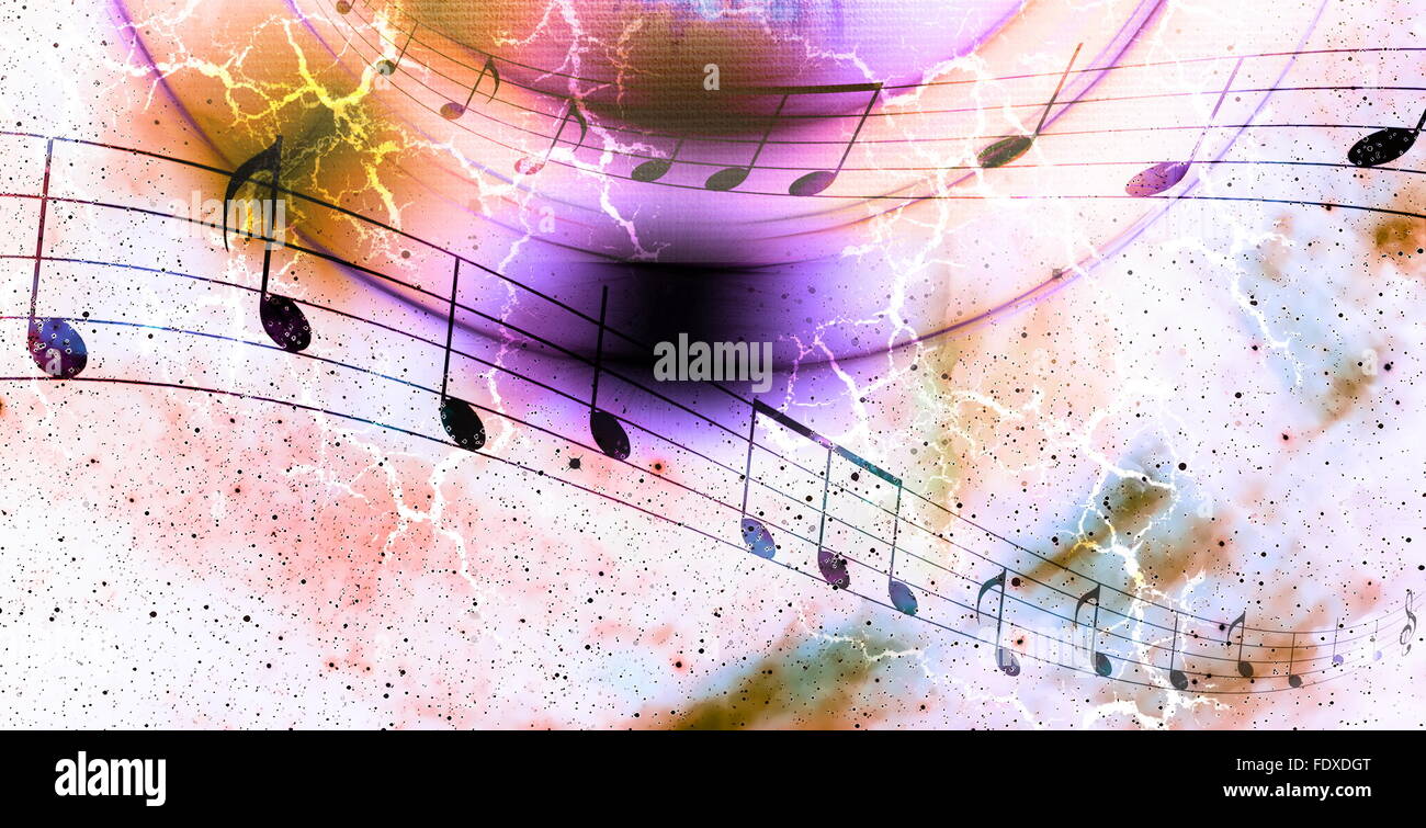 Illustration of grunge retro musical background with notes Stock Photo ...