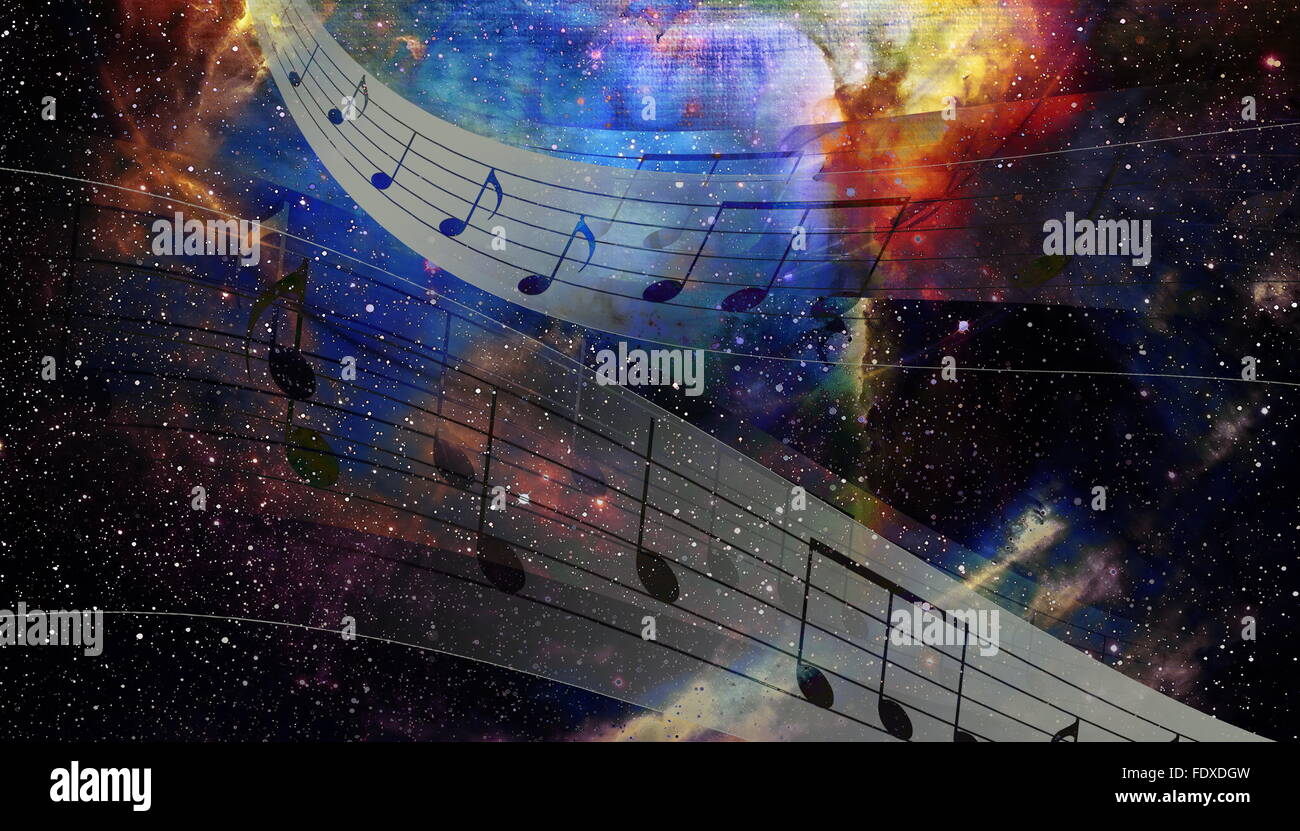 music note and Space with stars. abstract color background. Music ...