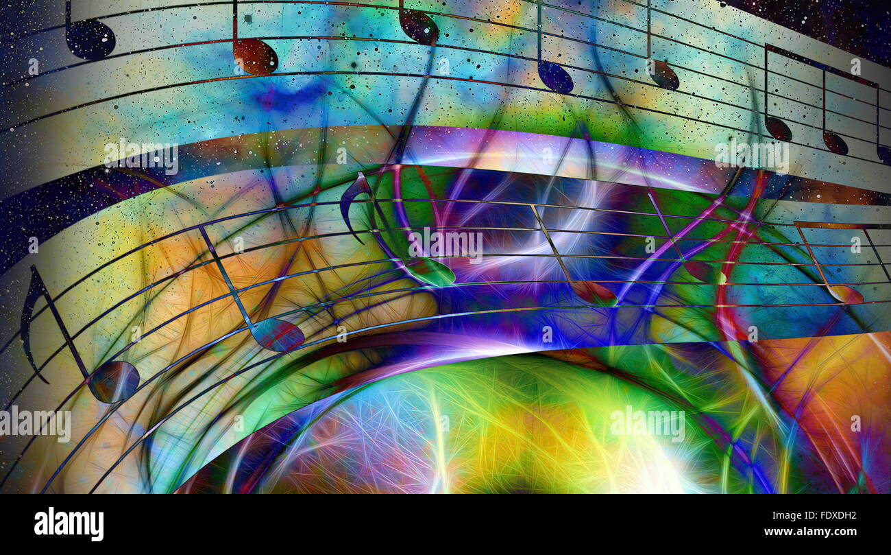 Illustration musical background with notes and color fractal Stock ...