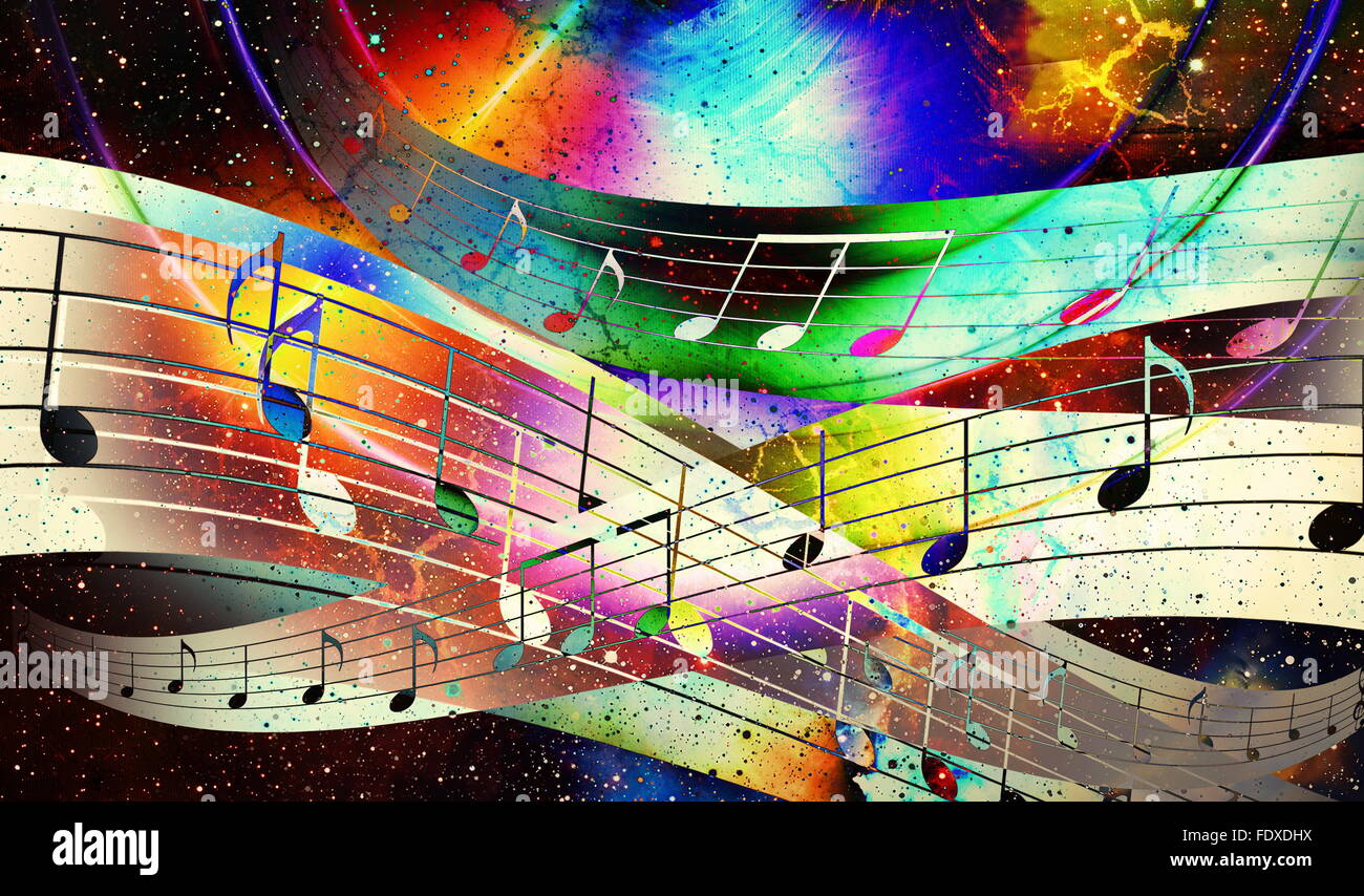 music note and Space with stars. abstract color background. Music ...