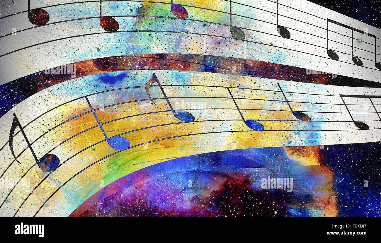 music note and Space with stars. abstract color background. Music ...