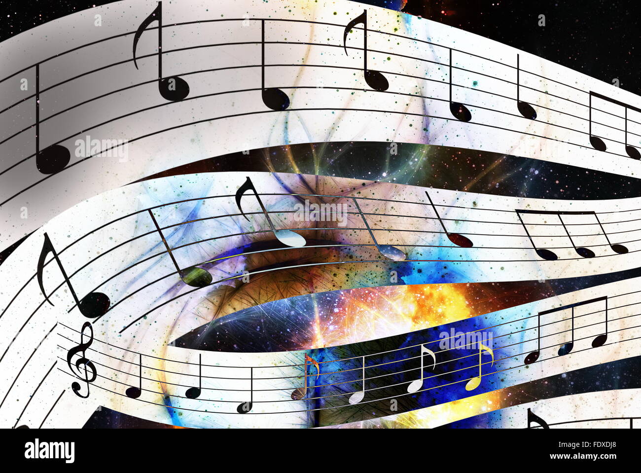 Illustration musical background with notes and color fractal Stock ...
