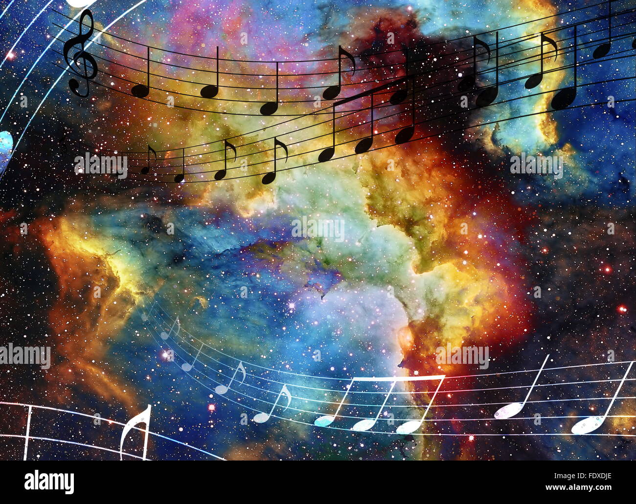 music note and Space and stars with abstrtact color background Stock ...