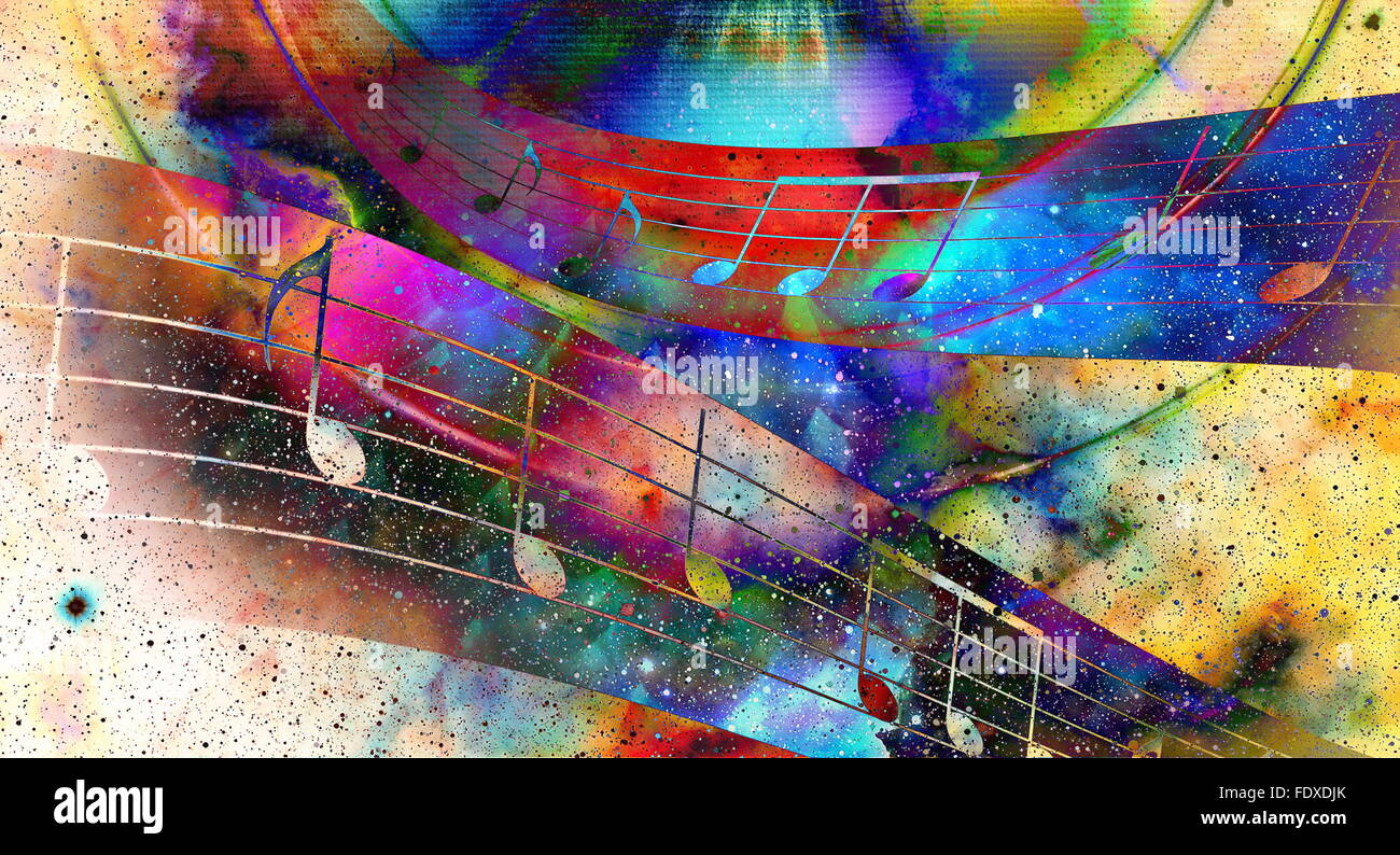music note and Space with stars. abstract color background. Music ...