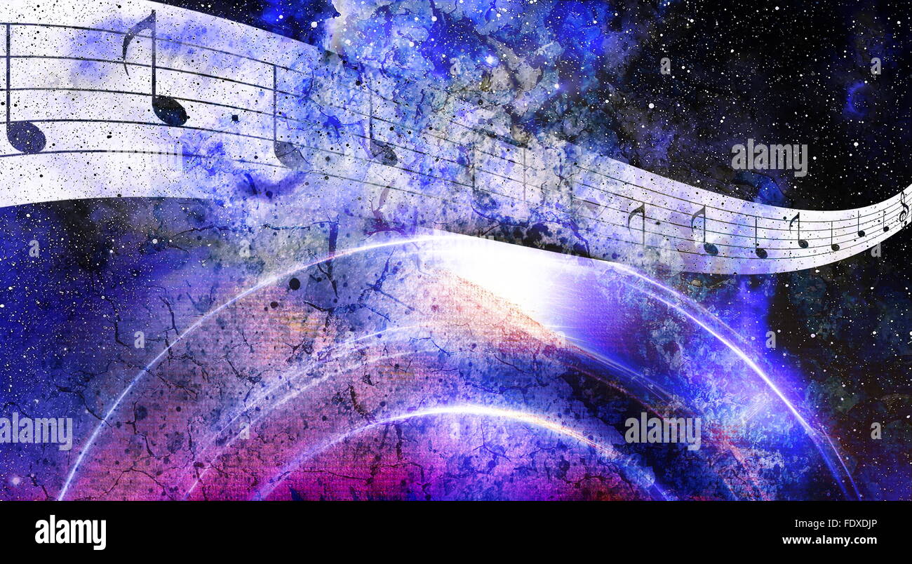 Illustration of grunge retro musical background with notes Stock Photo ...