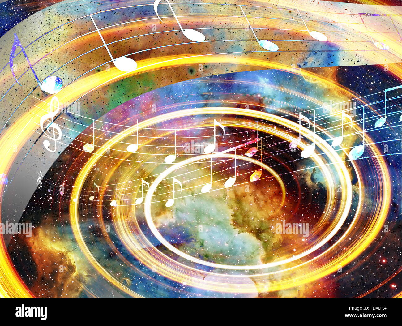 music note and Space and stars with abstrtact color background Stock ...