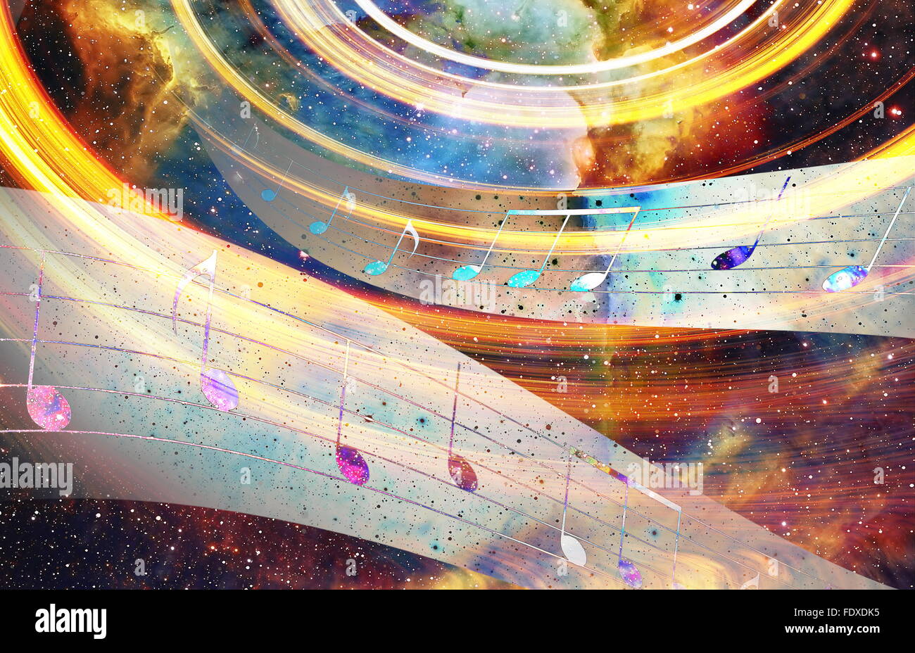 music note and Space and stars with abstrtact color background Stock ...