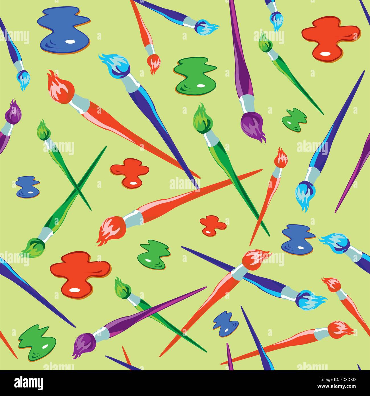 Vector seamless pattern with paintbrushes and paint spots. EPS8 ...