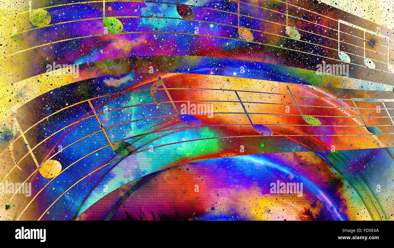 Illustration of grunge retro musical background with notes Stock Photo ...